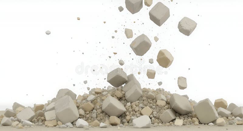 Concrete Blocks Falling Against White Background in a Construction ...