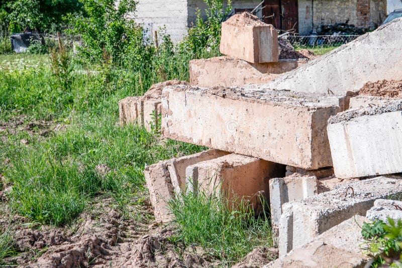 Concrete Blocks on the Ground, Construction Site after Demolition Stock ...