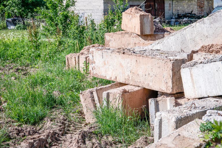 Concrete Blocks on the Ground, Construction Site after Demolition Stock ...