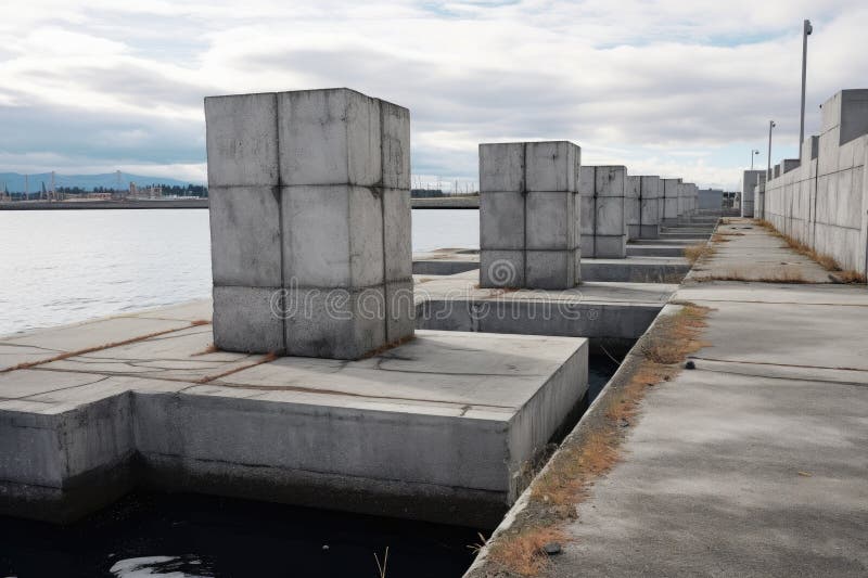 Concrete Blocks Marking Boundary of Ports Dock Area Stock Photo - Image ...