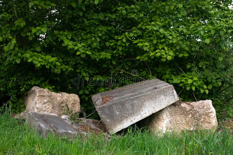 Concrete blocks in nature stock image. Image of tree - 317082899