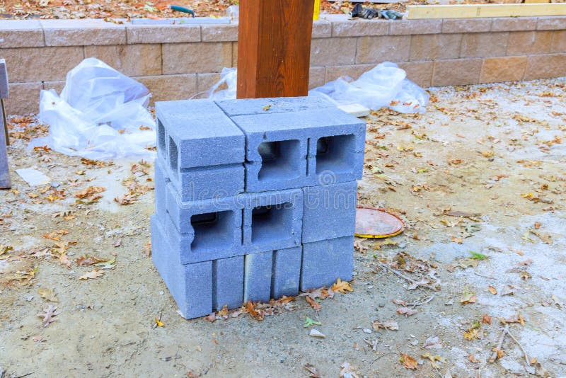Stacked Concrete Blocks at a Construction Site in Autumn Preparing for ...