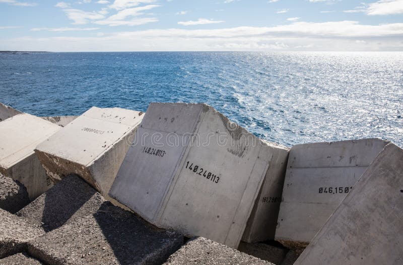 Concrete Blocks Numbered in the Jetty of Los Cristiano Stock Image ...