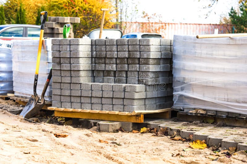 Concrete Blocks Prepared for the Paving of a Street Stock Photo - Image ...