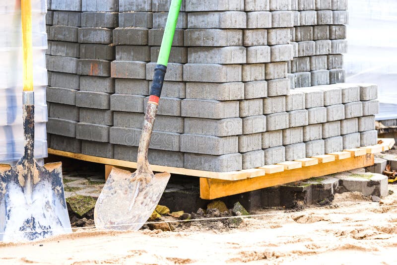 Concrete Blocks Prepared for the Paving of a Street Stock Image - Image ...