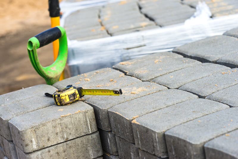 Concrete Blocks Prepared for the Paving of a Street Stock Image - Image ...