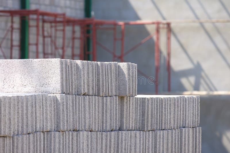 Concrete Blocks Stacked Inside of House Building Construction Site ...
