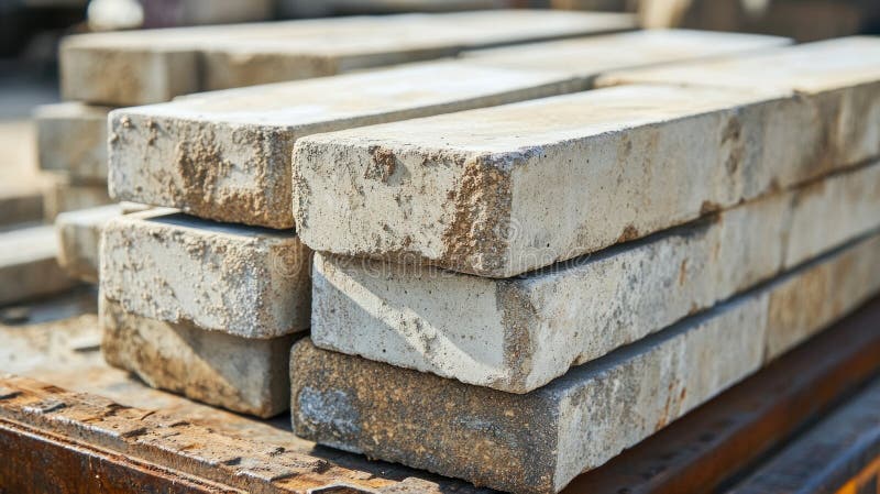 Concrete Blocks Stacked on Metal Platform at Construction Site Stock ...