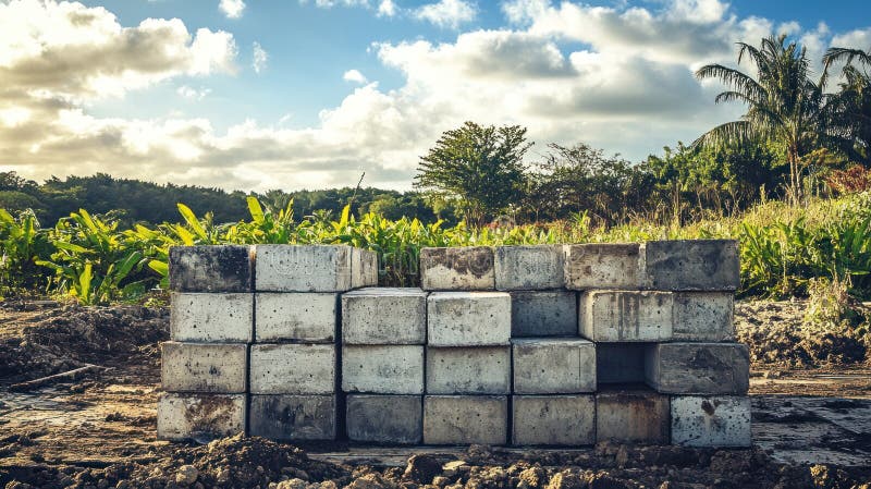 Concrete Blocks Stacked in a Rural Landscape Stock Illustration ...