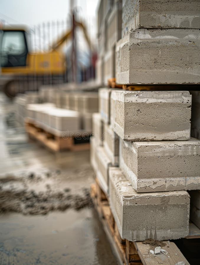 Concrete Blocks Stacked on Wooden Pallets at a Construction Site. Stock ...