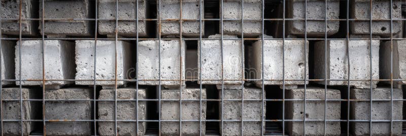 Concrete Blocks Behind Steel Mesh Showcase Urban Construction Material ...