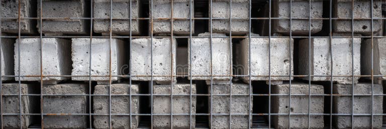 Concrete Blocks Behind Steel Mesh Showcase Urban Construction Material ...