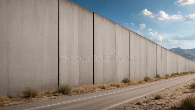 High Concrete Wall Stretches Along the Desert Road Separating the ...