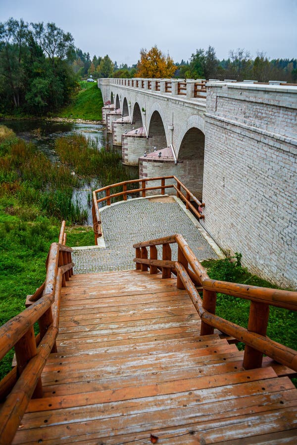 Concrete Brick Bridge Over the River Stock Image - Image of concrete ...
