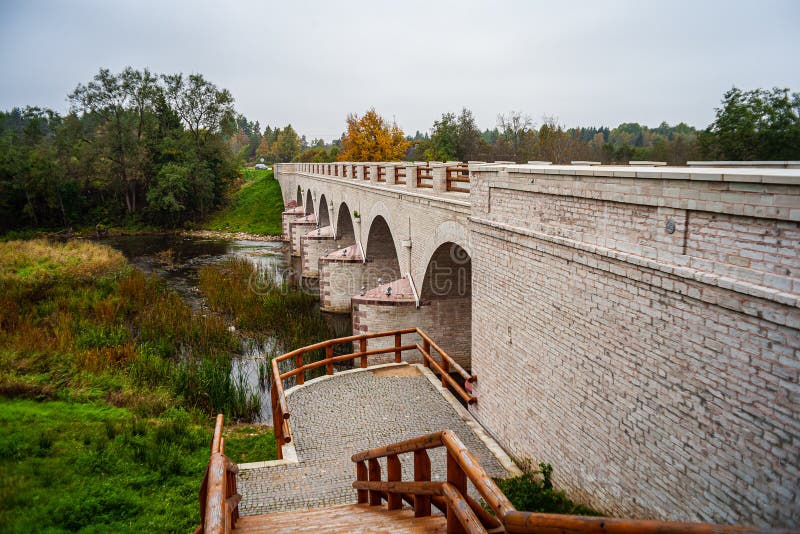 Concrete Brick Bridge Over the River Stock Image - Image of ...