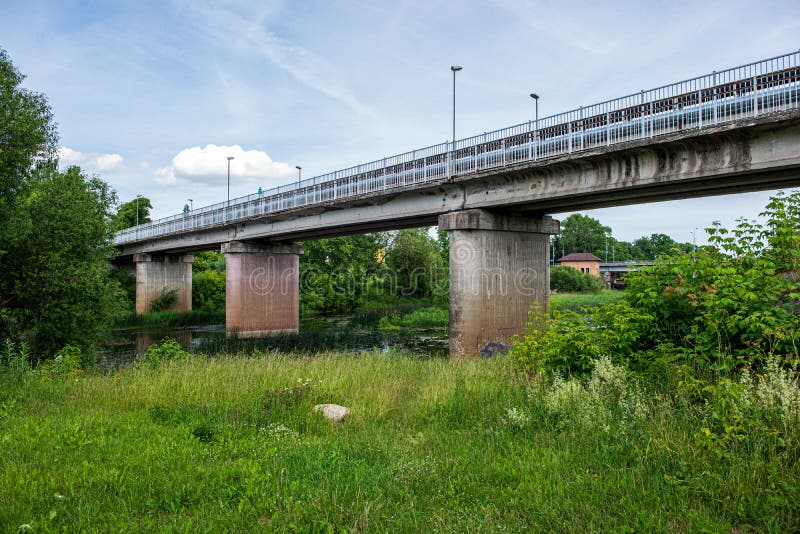 Concrete Brick Bridge Over the River Stock Image - Image of landscape ...
