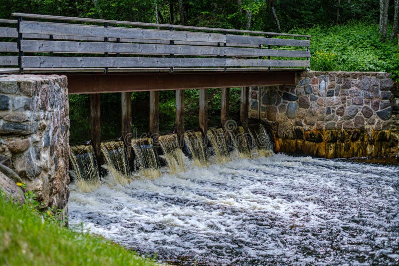 Concrete Brick Bridge Over the River Stock Image - Image of tree, stone ...