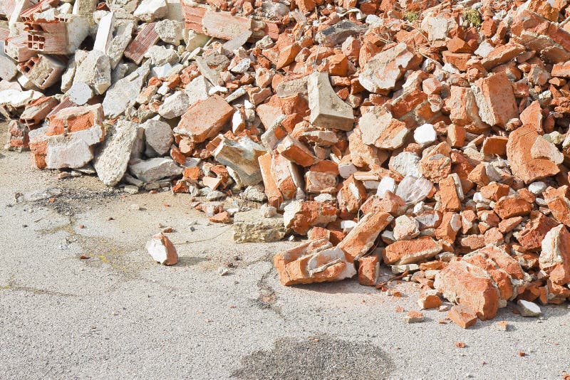 Concrete and Brick Wall Rubble Debris on Construction Site after a ...