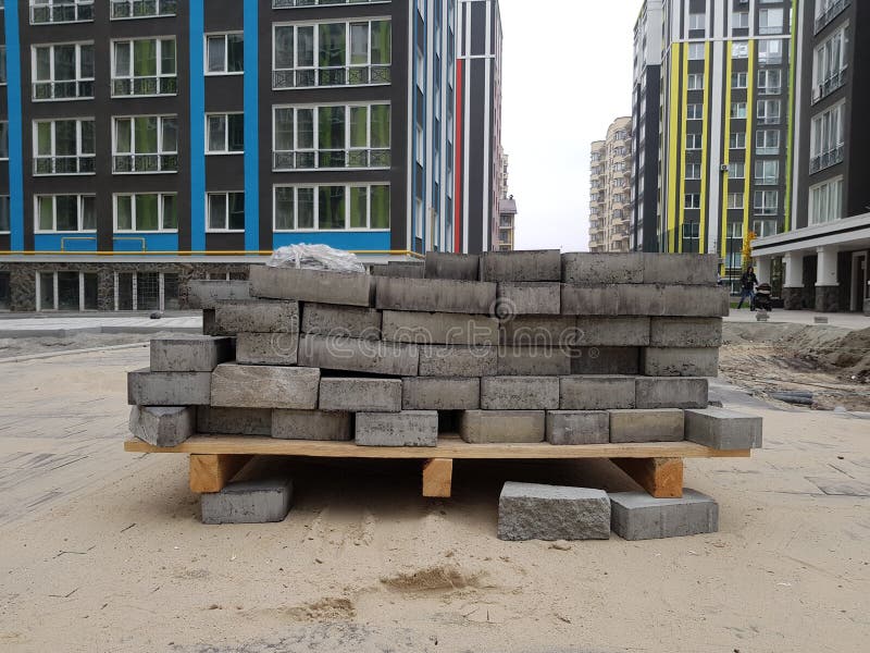 Concrete Bricks at a Construction Site Stock Image - Image of ...