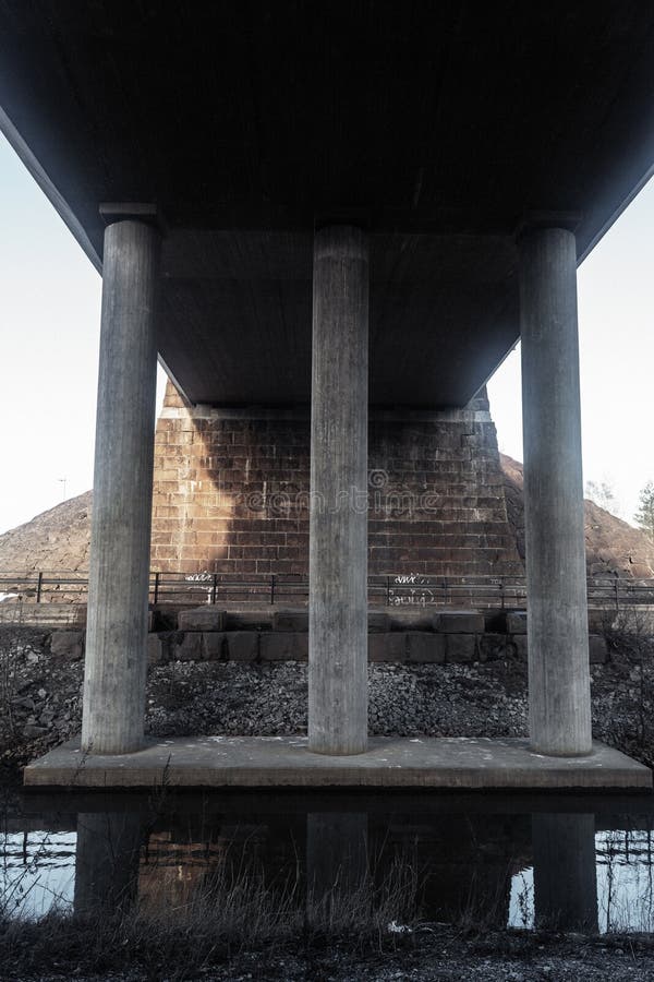 Concrete Bridge Columns, the Reflection in the River Stock Image ...