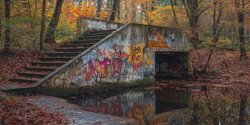 Concrete Bridge with Graffiti Stock Image - Image of generated, urban ...