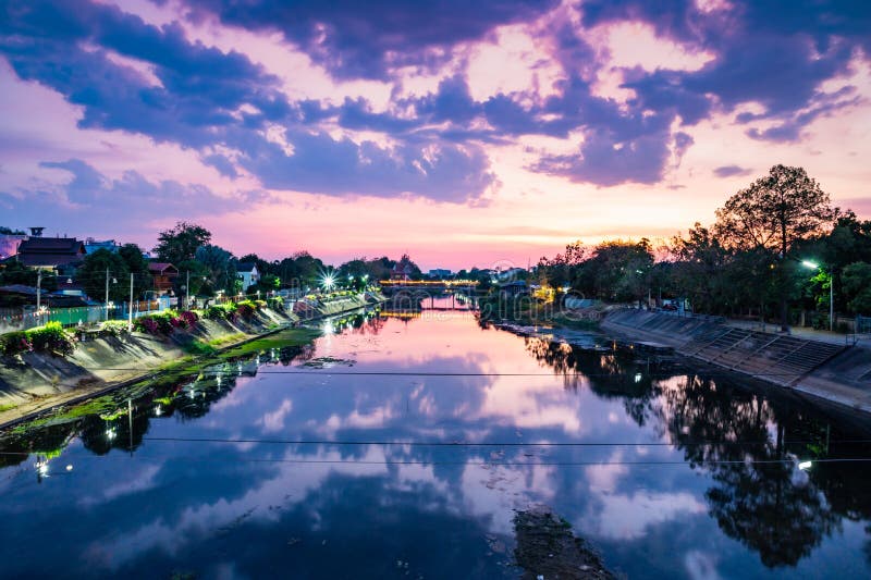 Concrete Bridge Over the Wang River at Evening Stock Photo - Image of ...