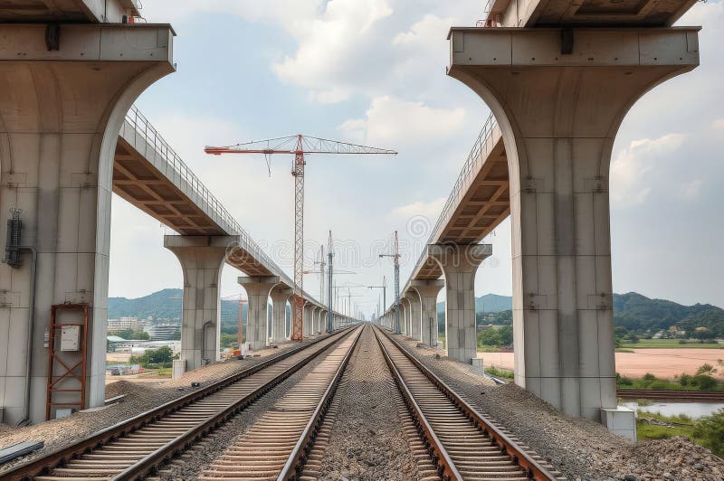 Concrete Bridge Pillars Construction Stock Illustration - Illustration ...