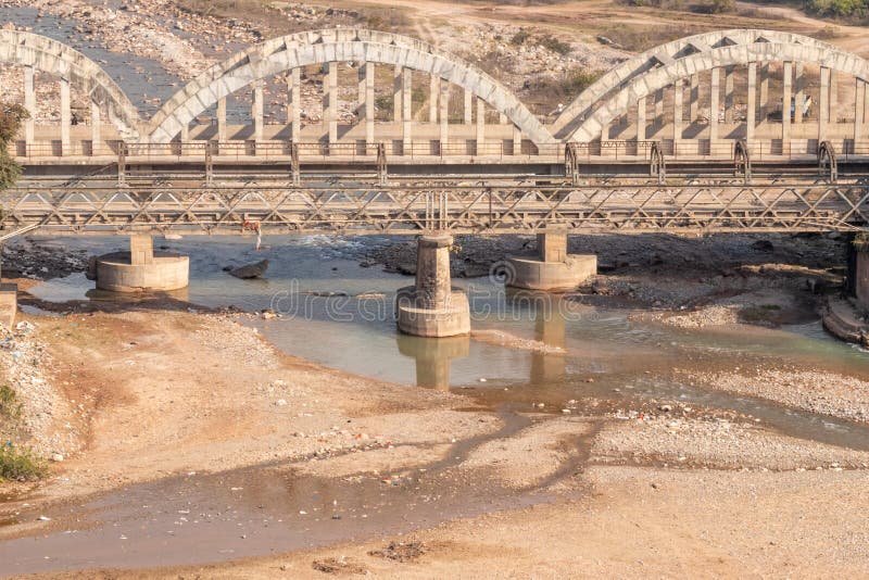 Concrete Bridge with Concrete Pillars Over the River Stock Image ...