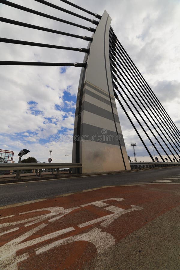 Concrete Bridge Pylon with Bicycle Road in Foreground Stock Image ...