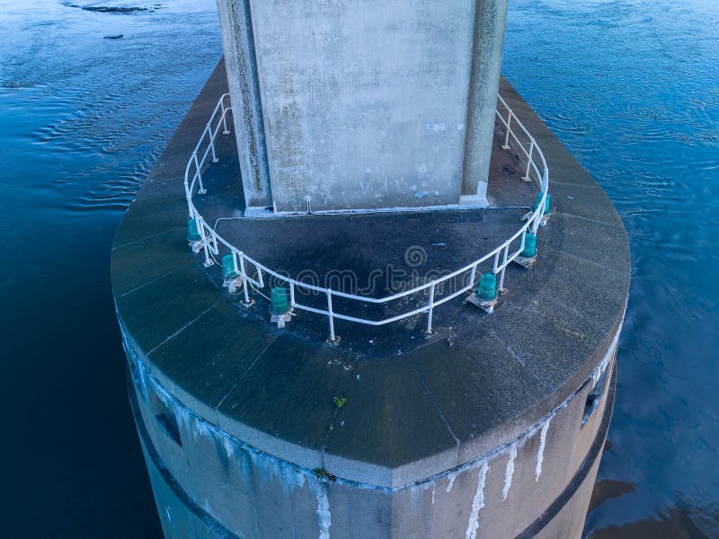 Concrete Bridge Pylon Standing Strong in Flowing River Water Stock ...