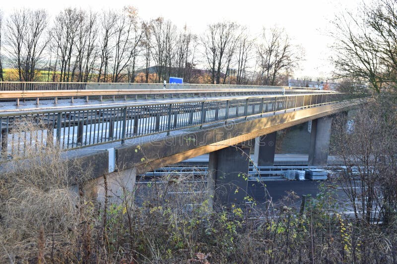 Old Bridge Across the Autobahn Stock Photo - Image of railings ...