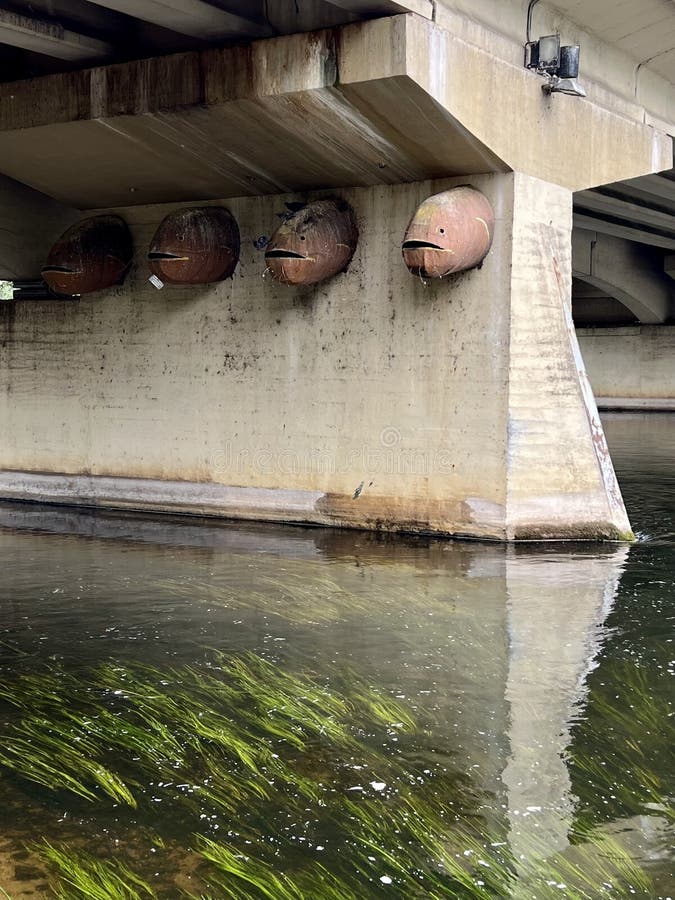 Concrete Bridge Structure with Cylindrical Drainage Pipes Protruding ...