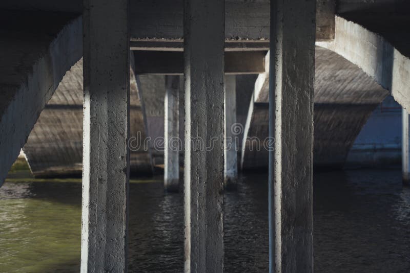 Concrete Bridge Supports, Under the Bridge Over the River Stock Image ...