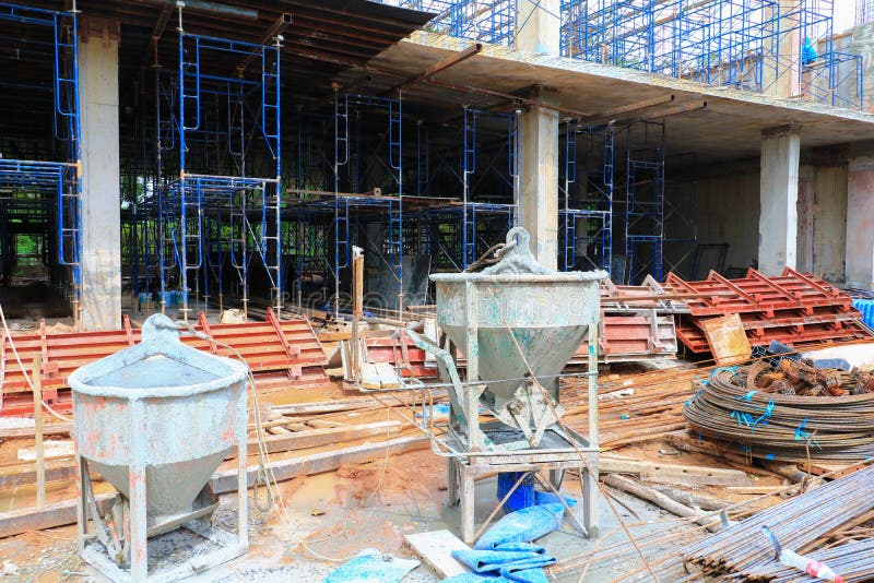 Concrete Bucket Mixer Container Cement Construction in Building Stock ...