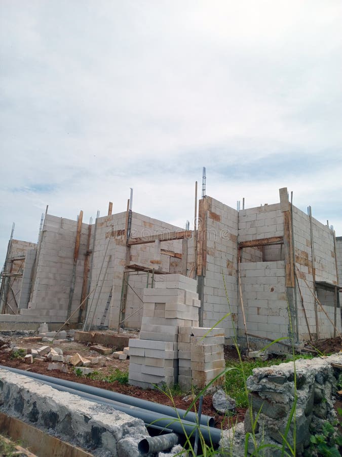 Concrete Building Construction Site with Stacked Blocks Stock Photo ...