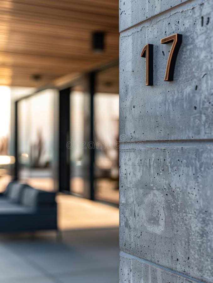 Concrete Building Facade with Number 17 on it, Blurred Background ...