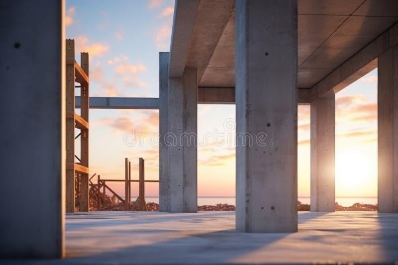 A Concrete Building or Structure with the Sunset in the Background ...