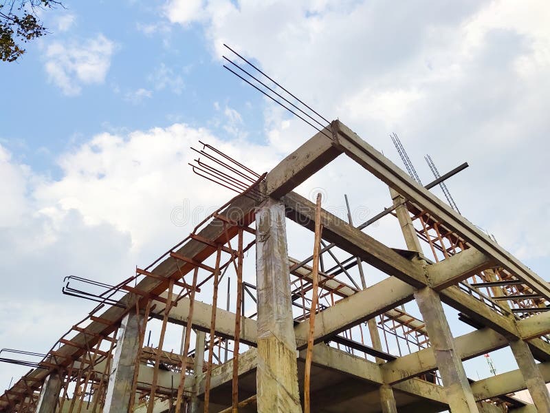 Concrete Building Structure Under Construction Against Blue Sky Stock ...
