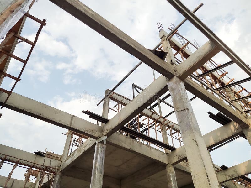 Concrete Building Structure Under Construction Against Blue Sky Stock ...