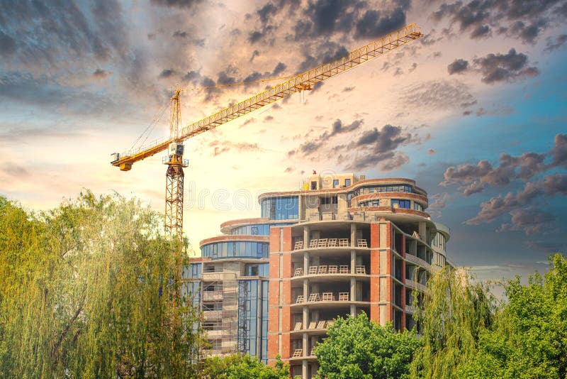Concrete Building Under Construction. Construction Site Background ...