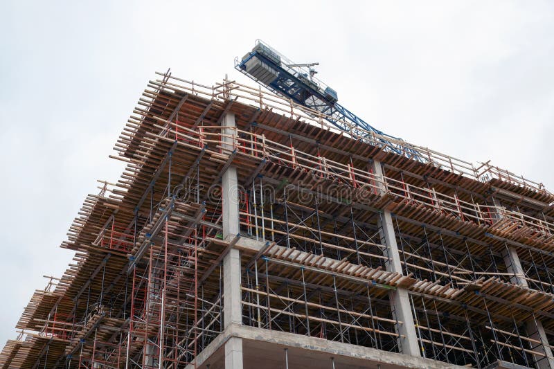 Concrete Building Under Construction with Steel Skeleton Stock Photo ...