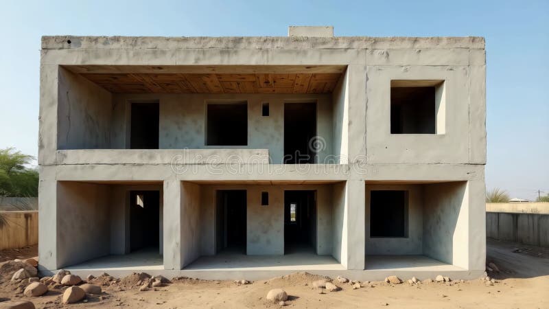 Concrete Building Under Construction with Unfinished Walls and Openings ...