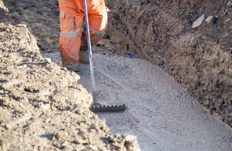 Concrete Cast Place Work Builder Leveling Wet Stock Photos - Free ...