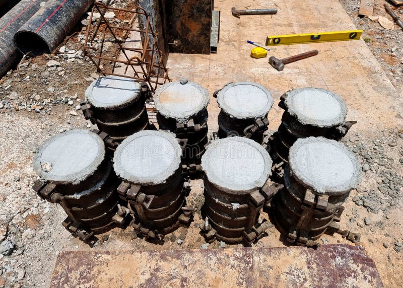 Concrete Casting in Cylinder Molds Stock Image - Image of mould ...