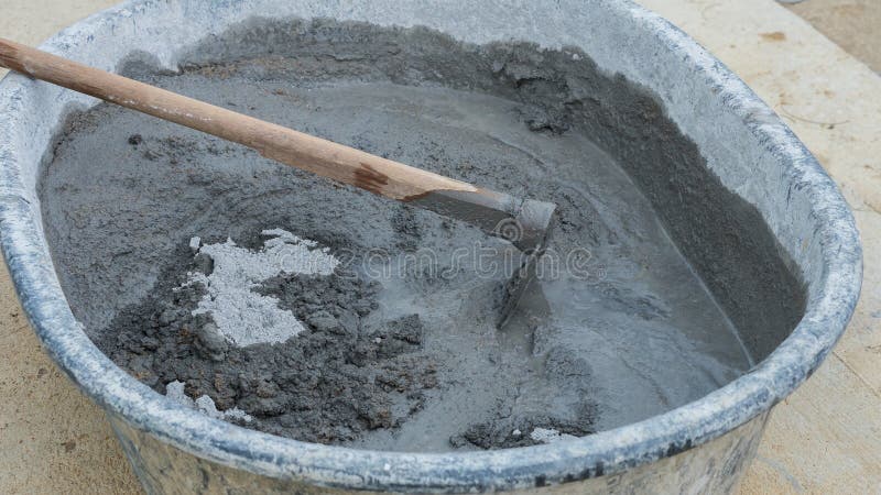 Concrete Mixing Step of Sand Cement and Water by Construction in ...