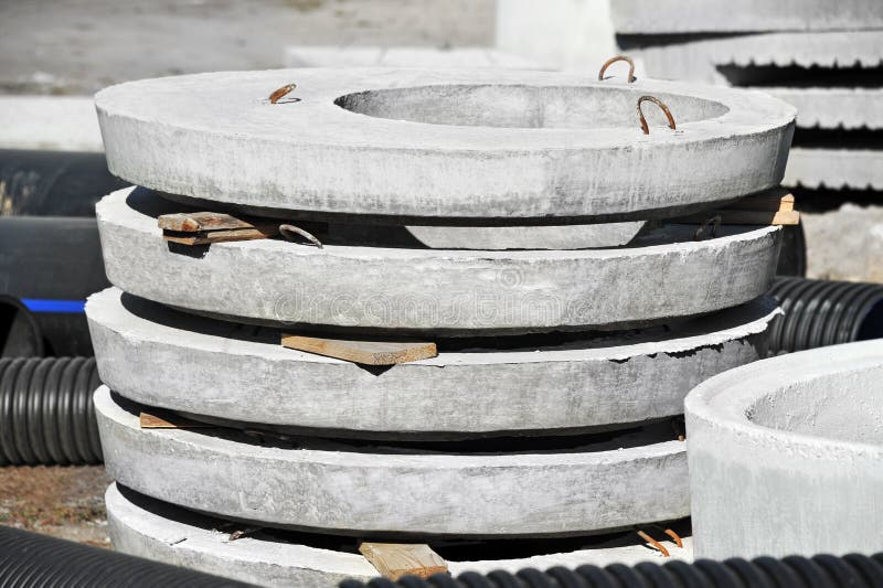 Concrete Circle Pit and PVC Pipe Stock Photo - Image of cement, pipes ...