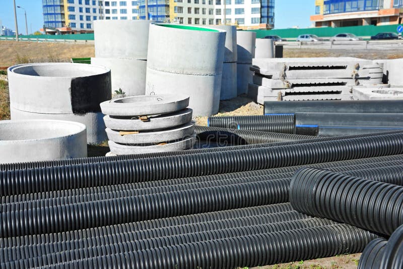 Concrete Circle Pit and PVC Pipe Stock Photo - Image of plumbing ...