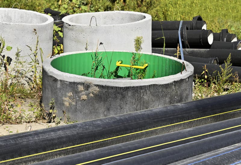 Concrete Circle Pit and PVC Pipe Stock Image - Image of pipes, round ...