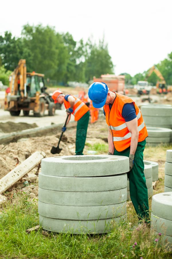 Concrete Circles at Road Construction Stock Photo - Image of builder ...
