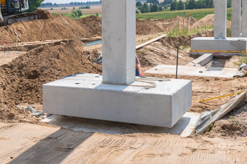 Concrete Column is Placed on a Foundation Stock Image - Image of house ...